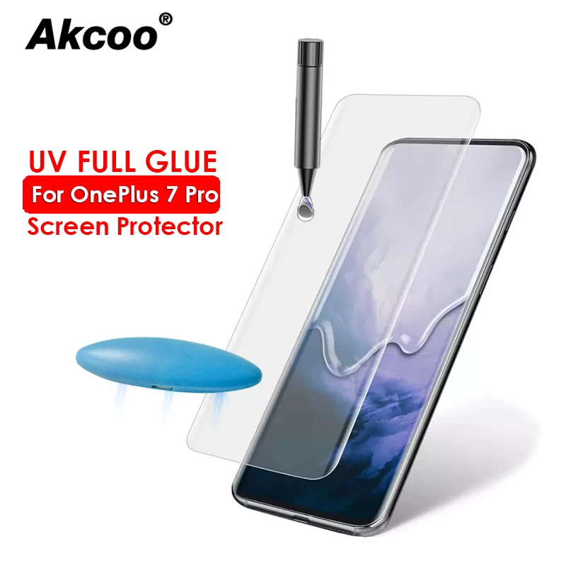 Akcoo 10D UV Glass For OnePlus 7 Pro Screen Protector With Fingerprint Akcoo 10D UV Glass For OnePlus 7 Pro Screen Protector With Fingerprint
