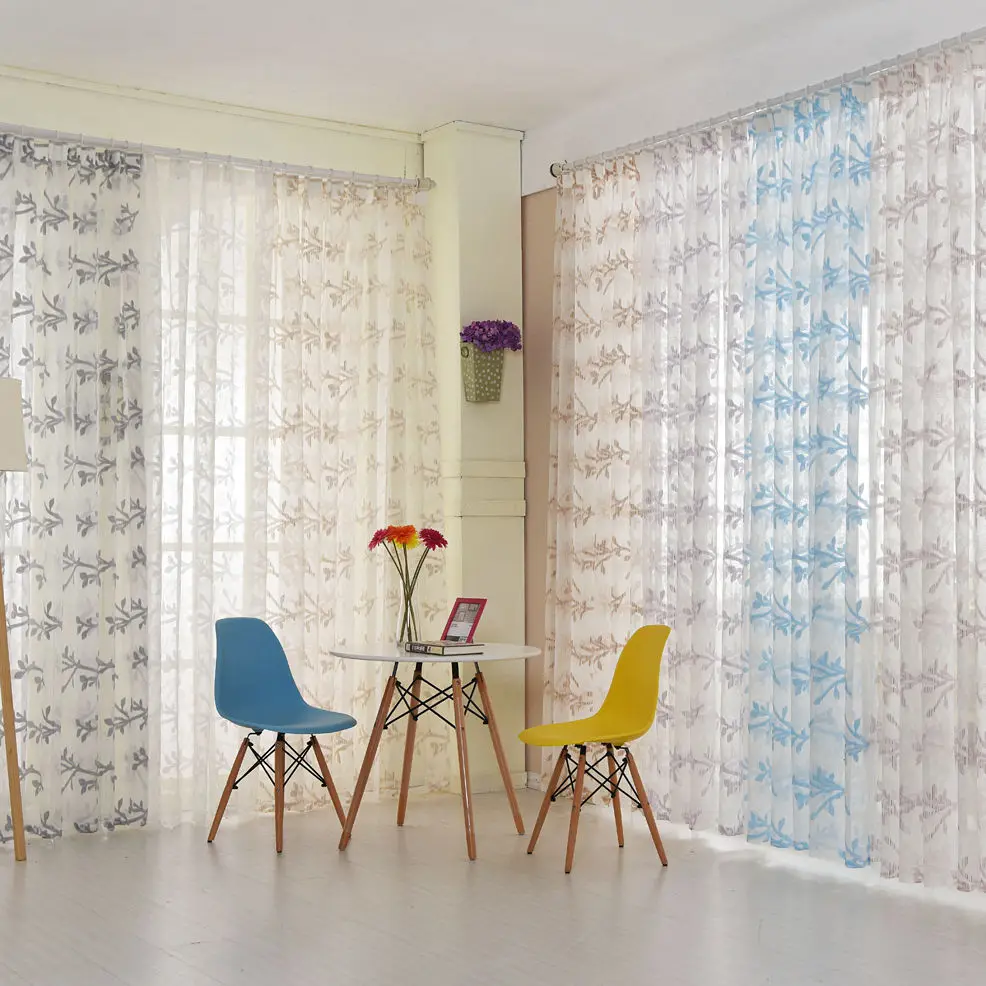 Tulle curtains tree leaf design colorful transparent sheer fabrics for ...