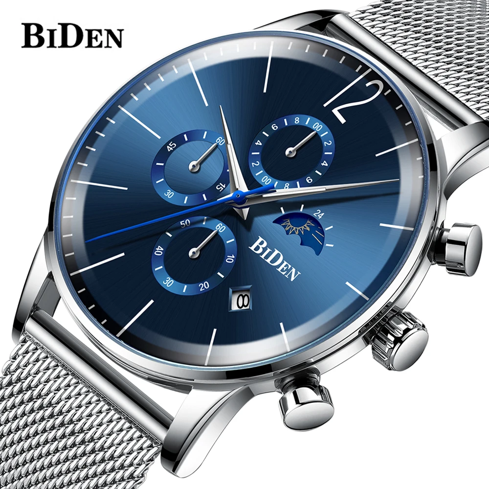 New BIDEN Blue Casual Mesh Belt Fashion Quartz Watch Mens Date Watches ...