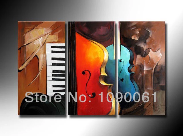 Hand Painted 3 Pieces Abstract Art Musical Instruments Painting On ...