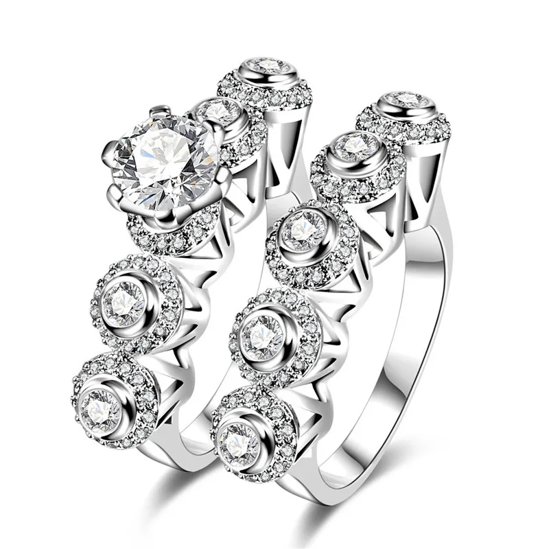 1 Pair Set Couple Rings Charm Crystal Geometric Cut Zircon Wedding ...