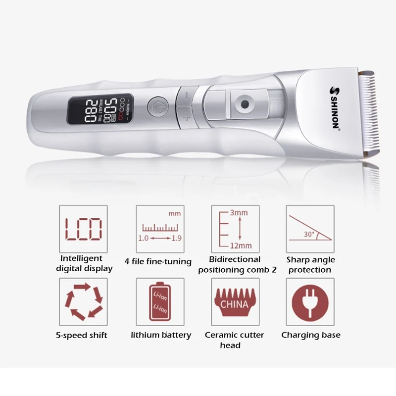Professional Electric Hair Clipper LED Screen Rechargeable Hair Trimmer ...