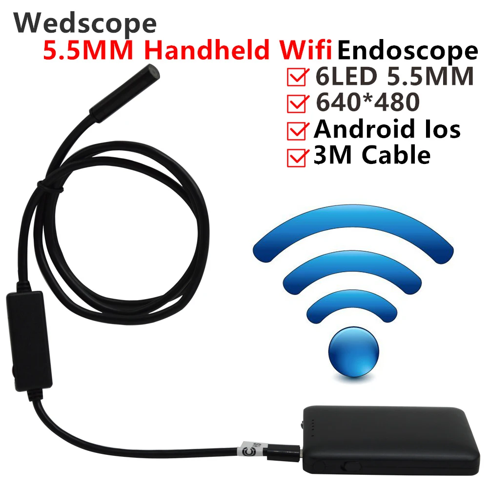 3M 5.5mm Wifi Endoscope Waterproof Inspection Camera 6 LEDs USB For ...