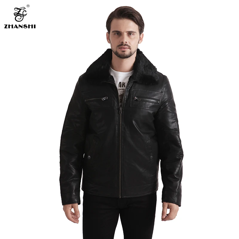 Russian Style Men Fashion Outwear Black Washed Leather Jacket Coat ...