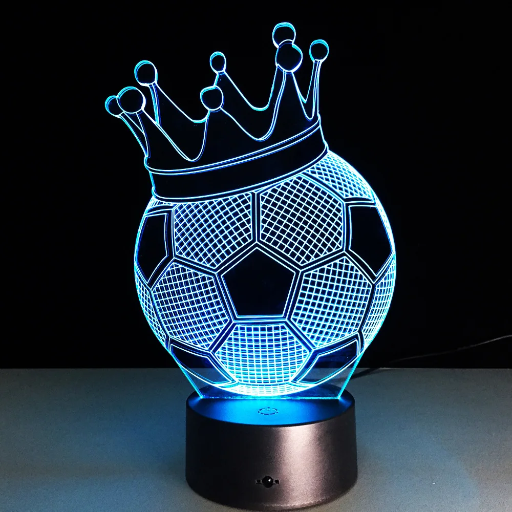 7 Color Change LED 3D Night Lamp Crown Football 3D Hologram Luminarias ...