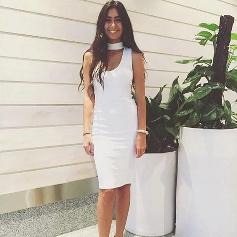 Bandage Dress Women Sleeveless Deep V Neck Dress Evening Party Halter ...