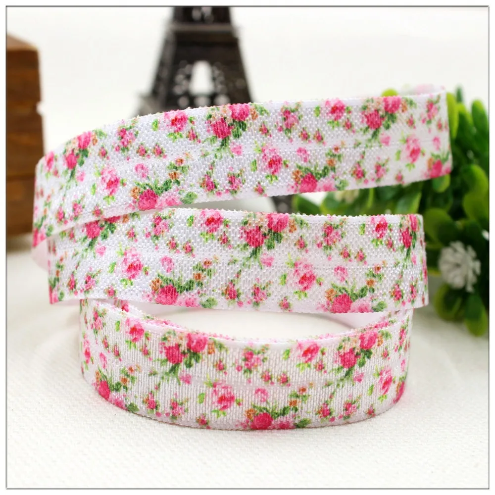 1571490 , width 16MM , Fold Over Elastic Ribbon Printed with flower ...