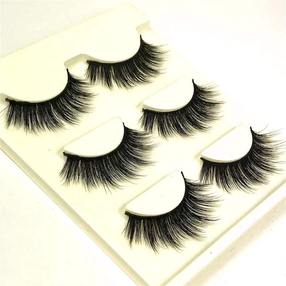 Hbzgtlad Sexy 100 Handmade 3 Pairs Natural False Eyelashes Mink Eyelash Extensions Fake Eye