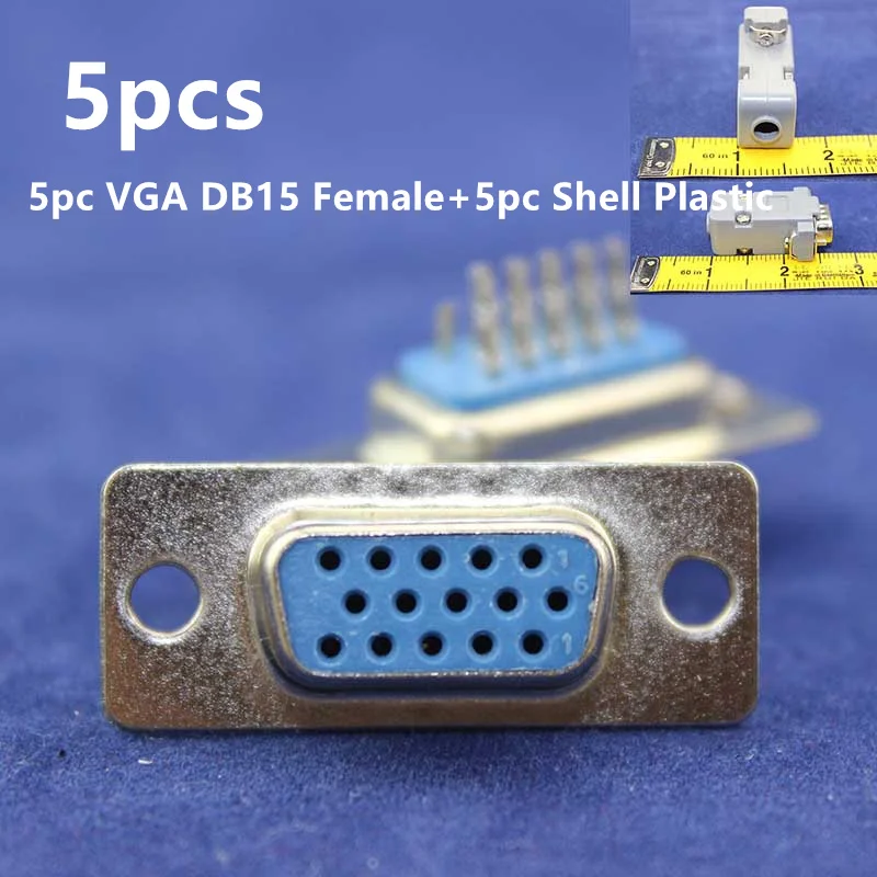 5Pcs VGA D Sub 15 Pin DIY VGA Female+Shell Plastic Adapter Extend ...