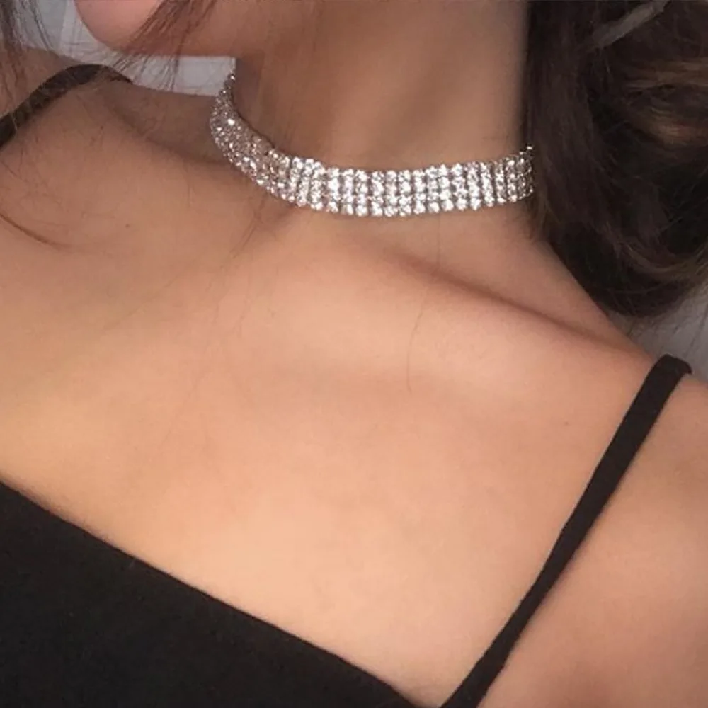 Stonefans Rhinestone Simple Choker Necklace Women Gem Statement Luxury