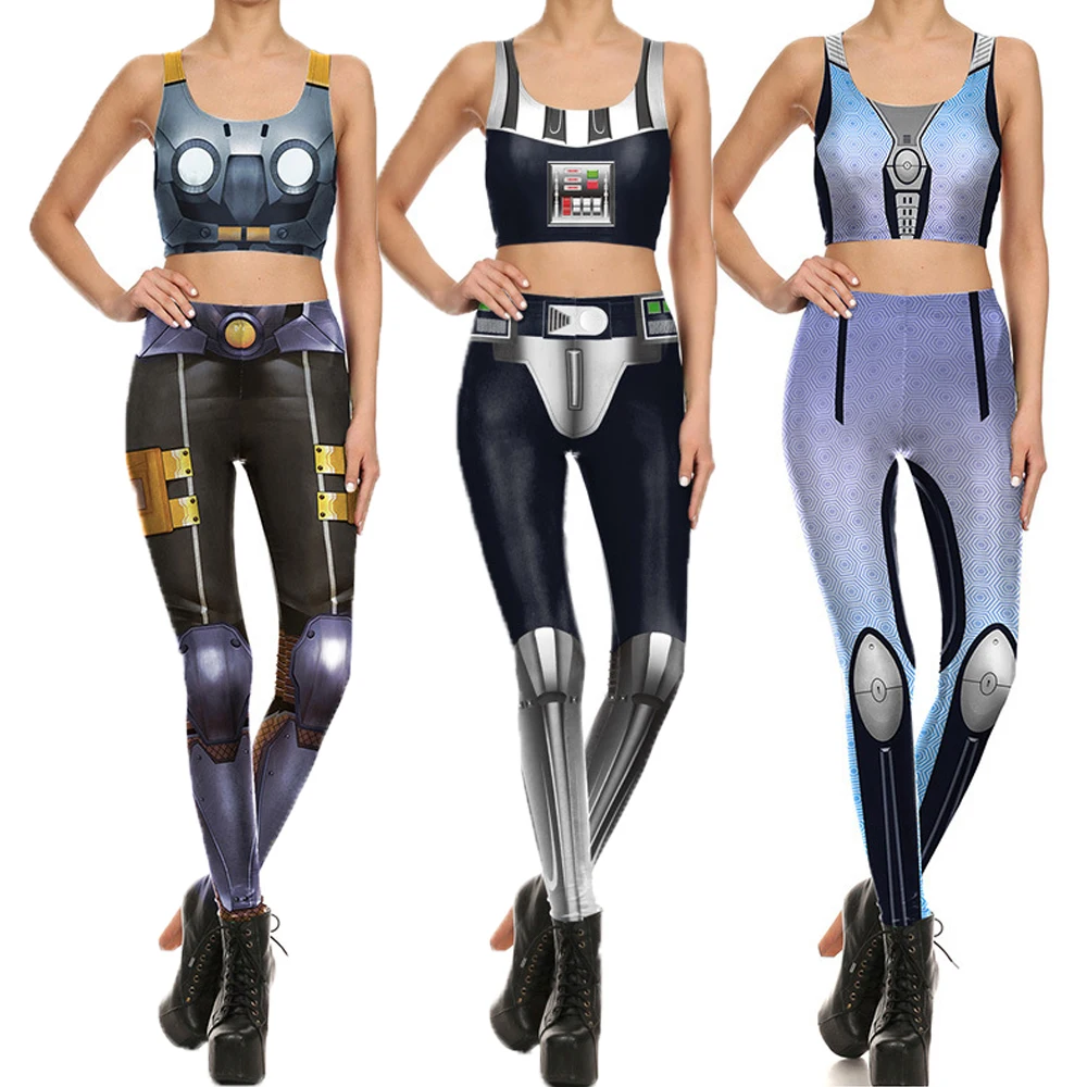 MECHA Cosplay Sports Suits Skinny Leggings Crop Top Vest ROBOT Comic ...