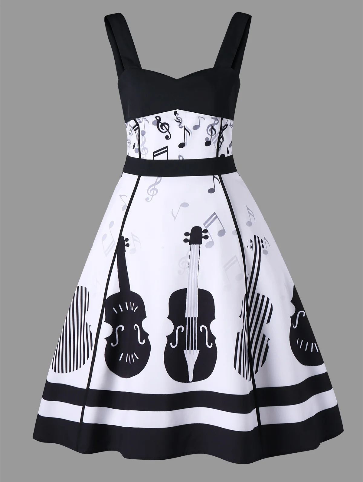 Gamiss Women Vintage Dresses 2018 Fashion Guitar Musical Notes Print