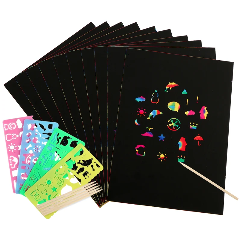 50pcs-A4-size-Scratch-Paper-Color-Scraping-Painting-Paper-with-Graffiti ...