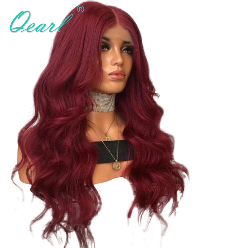 Lace Front Wig 99j Human Hair Wigs Wine Red Brazilian Remy Hair Wavy ...