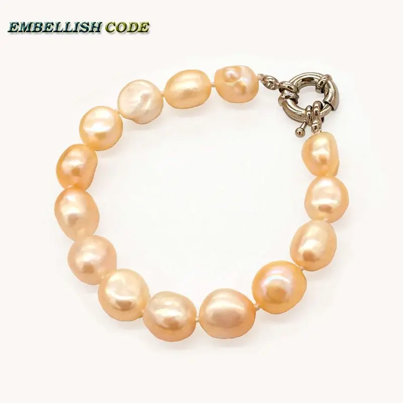 Rainbow near round semi baroque irregular pearl bracelet bangle pink ...