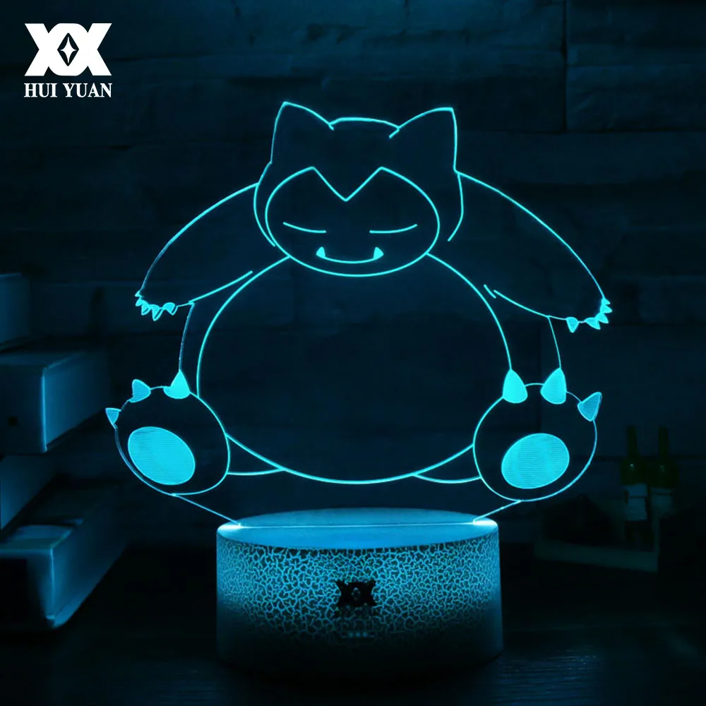 New Pokemon Snorlax Cartoon 3D Lamp Creative LED Cool Multicolor Night ...