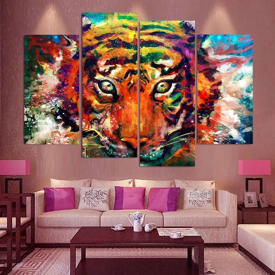 4 Panel Canvas Art Canvas Painting Coloured Painting Tiger HD Printed ...