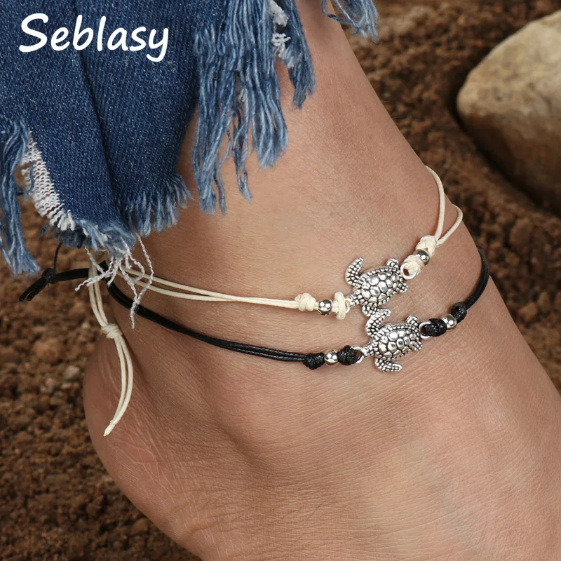 Seblasy Summer Beach Turtle Shaped Charm Rope String Anklets For Women ...