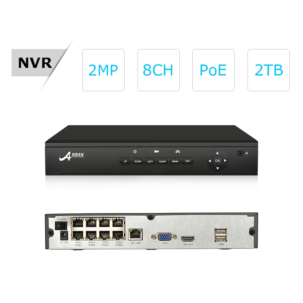 ANRAN POE 2MP Cylinder NVR/DVR Kit 8 Channel IP66 Waterproof ...