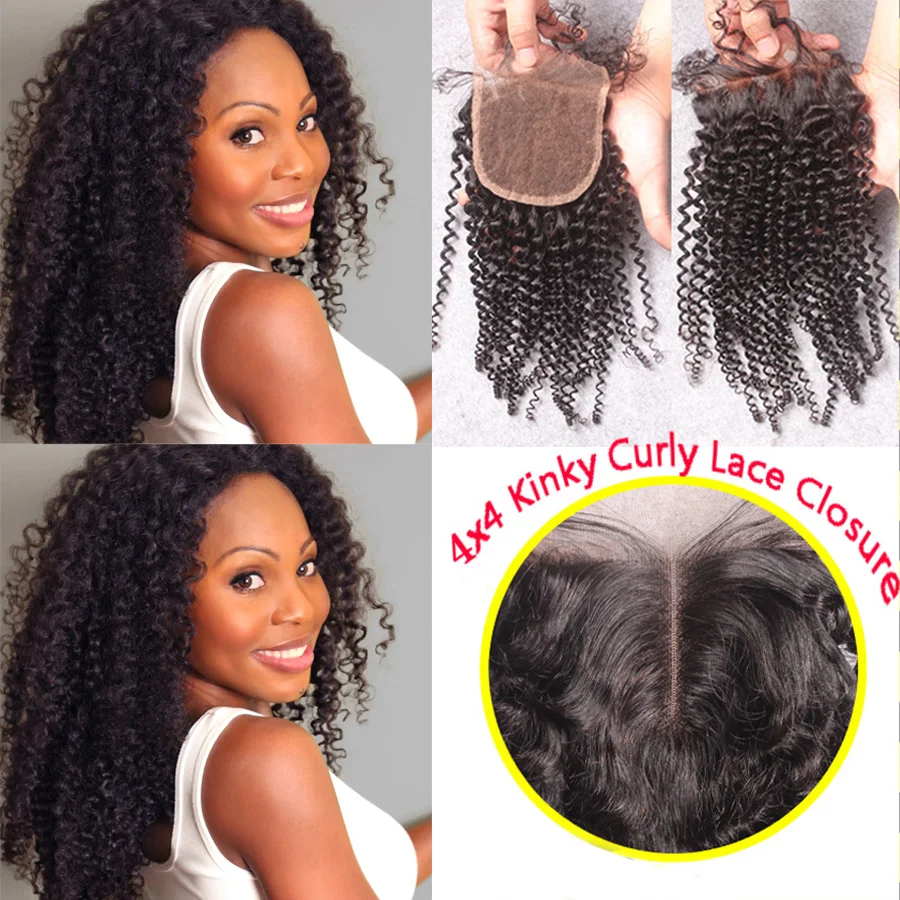 7A Brazilian Kinky Curly Closure 4x4 Free Middle 3 Part Closure Afro ...