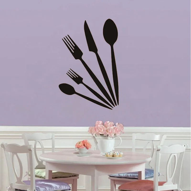 Creative Art Kitchen Wall Stickers Home Decor Knife Fork Spoon ...