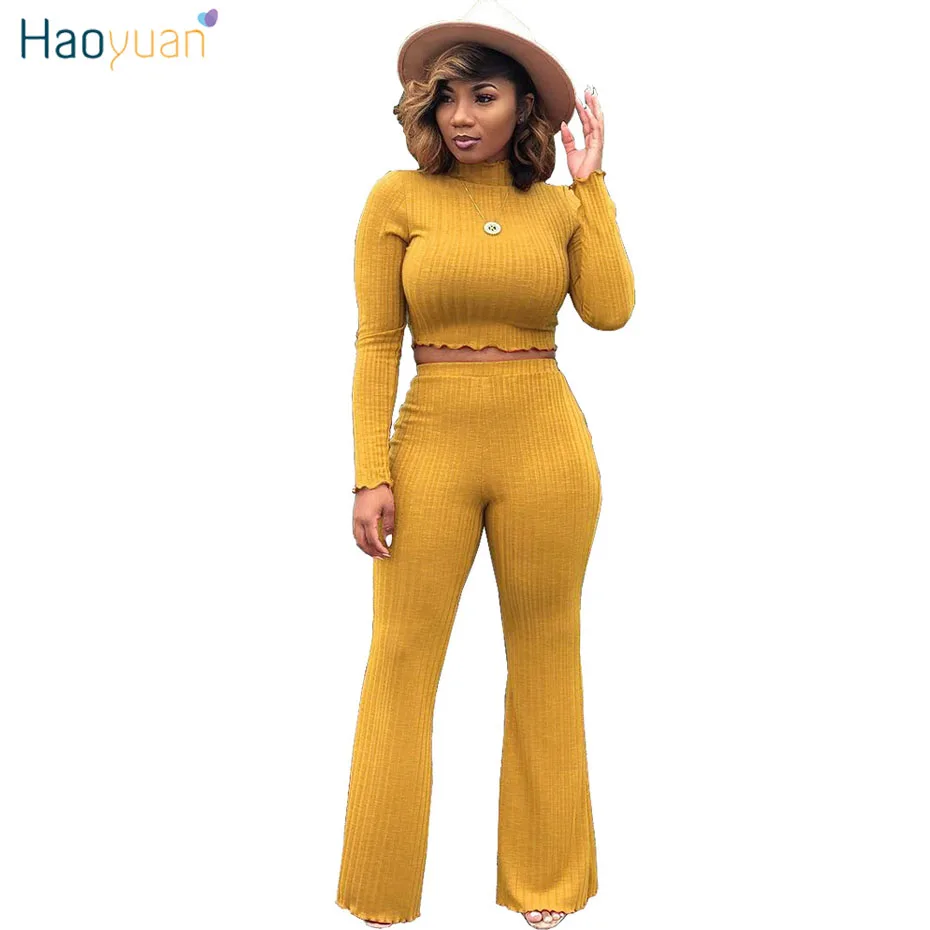 Haoyuan Women Two Piece Outfits Autumn Winter Turtleneck Knit Sweater