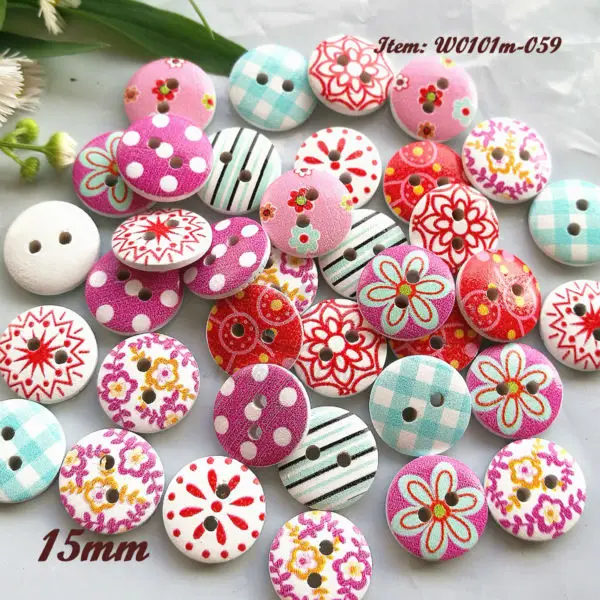 Scrapbook-buttons-250pcs-15mm-Mixed-pattern-white-bottom-wood-buttons ...