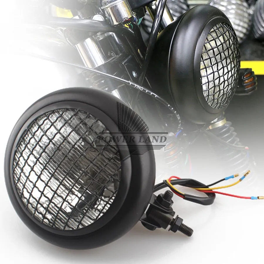Black Motorcycle Metal Retro Front Vintage Headlight Old School Grill ...