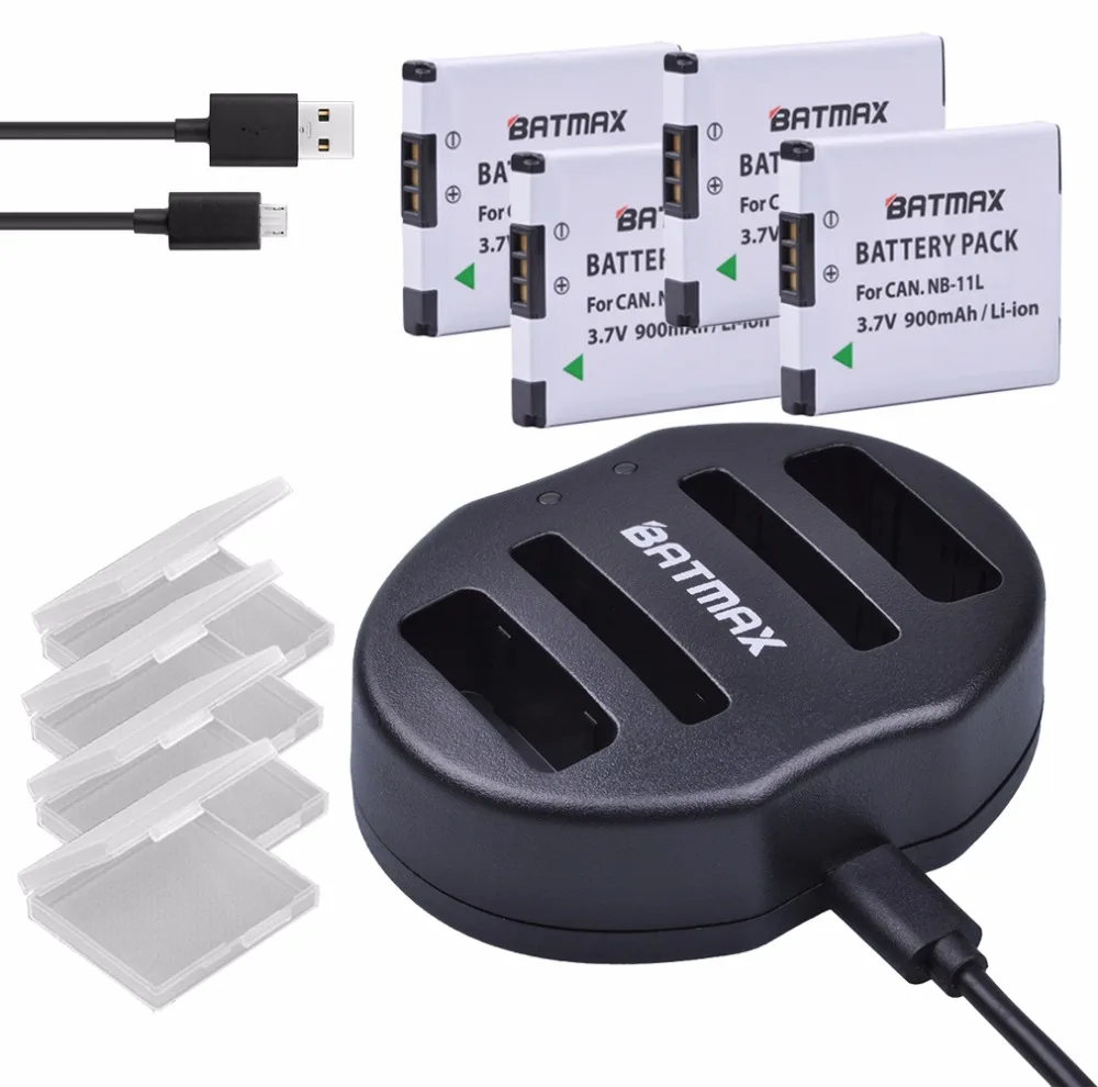 4 Pack NB 11L NB 11LH NB11L Batteries&Dual Charger with USB Cable for ...