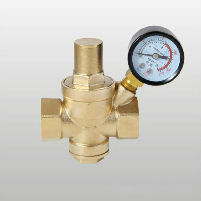 DN15 DN20 DN25 DN32 Brass water pressure regulator with Gauge pressure ...