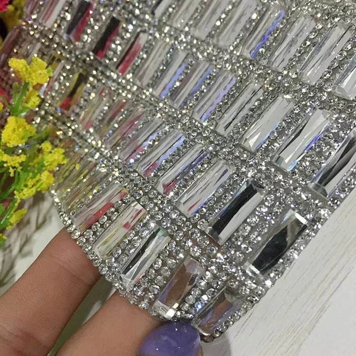 crystal 5x15 rhinestone applique trim strass mesh bridal beaded banding ...
