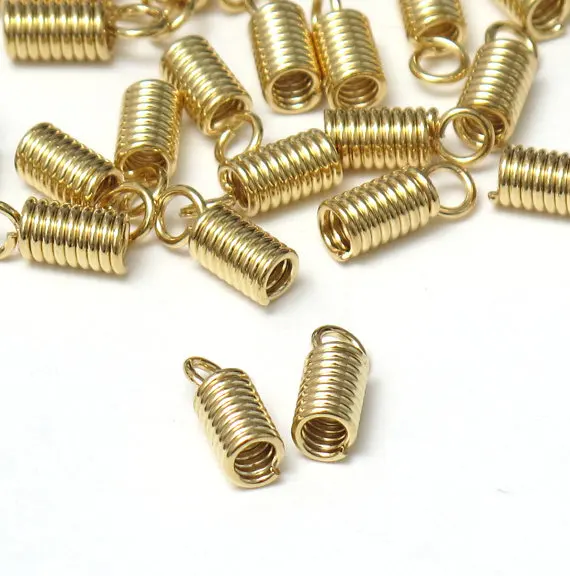 500 pcs Gold Spring Coil Crimp Tube Bead, Crimp End, Cord Tip Fastener ...