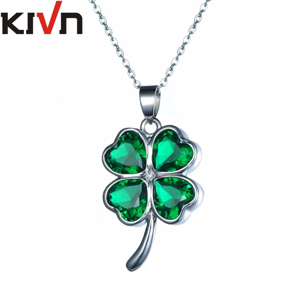 KIVN-Jewelry-Lucky-Four-Leaf-Clover-Green-Cubic-Zirconia-Womens-Girls ...