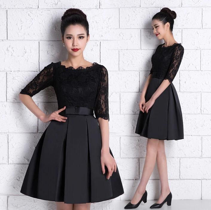 New Arrive Short Black Lace Elegant Modest Semi Formal Pink Prom Dress Sweet 16 Party Dresses