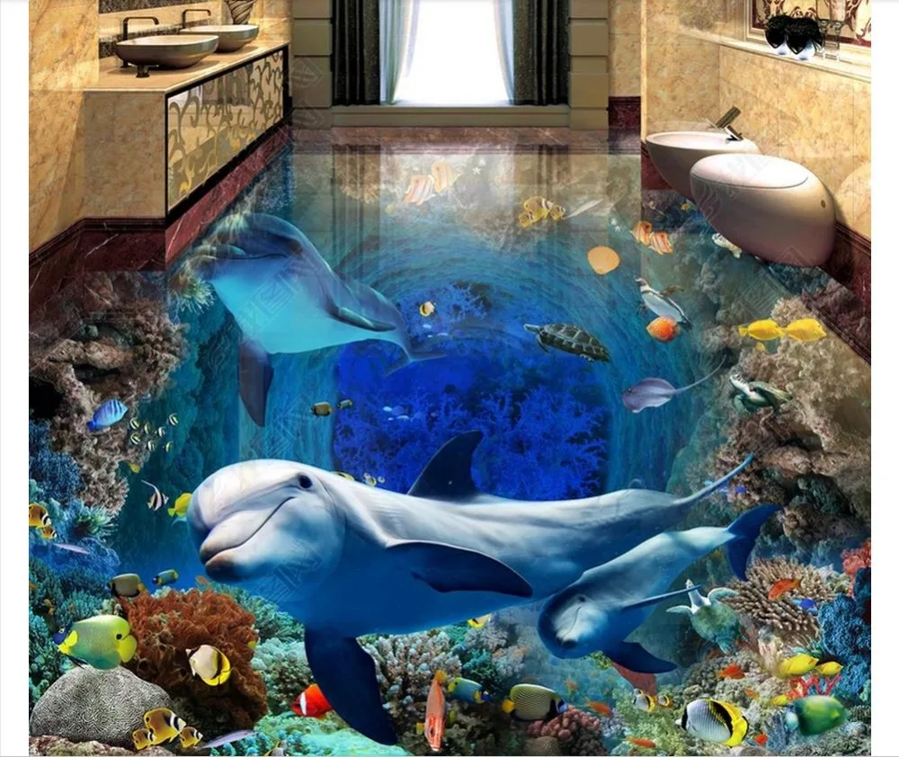 Custom photo wallpaper 3d flooring self adhesion murals Sea water wavy ...