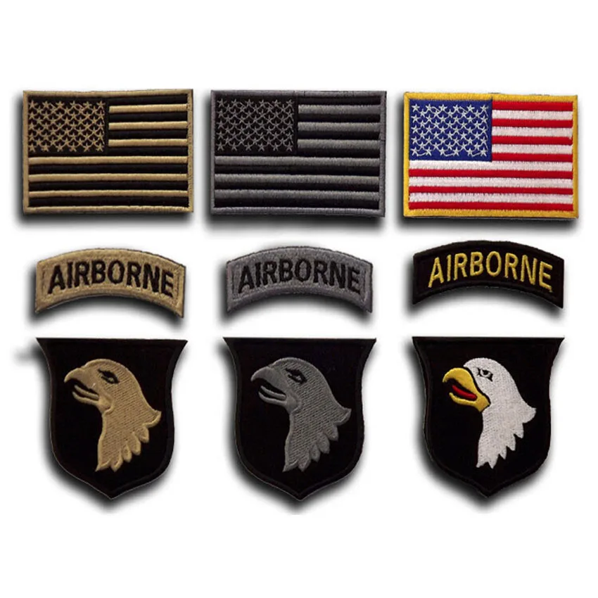 3PCS/lot US Army 101st Airborne Division Airborne Flag Military Sew On ...