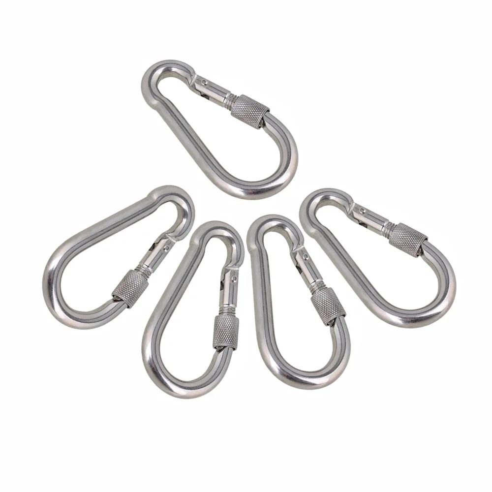 M10x100 silver 304 stainless steel Spring Snap Hook Carabiner with ...