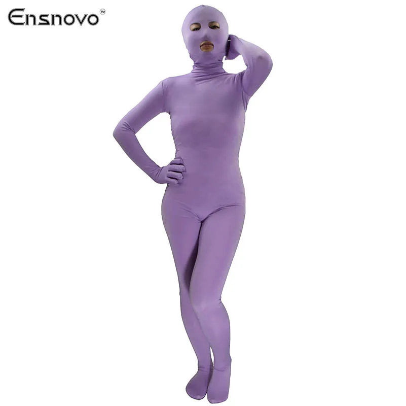 Ensnovo Adult Second Skin Open Eyes Zentai For Women Open Mouth Mask Nylon Lycra Spandex