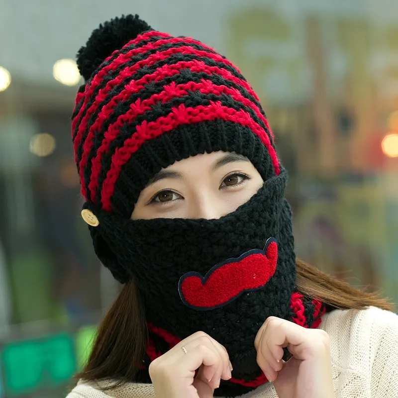 hat scarf mask sets female winter knitted hat knitted autumn and winter ...