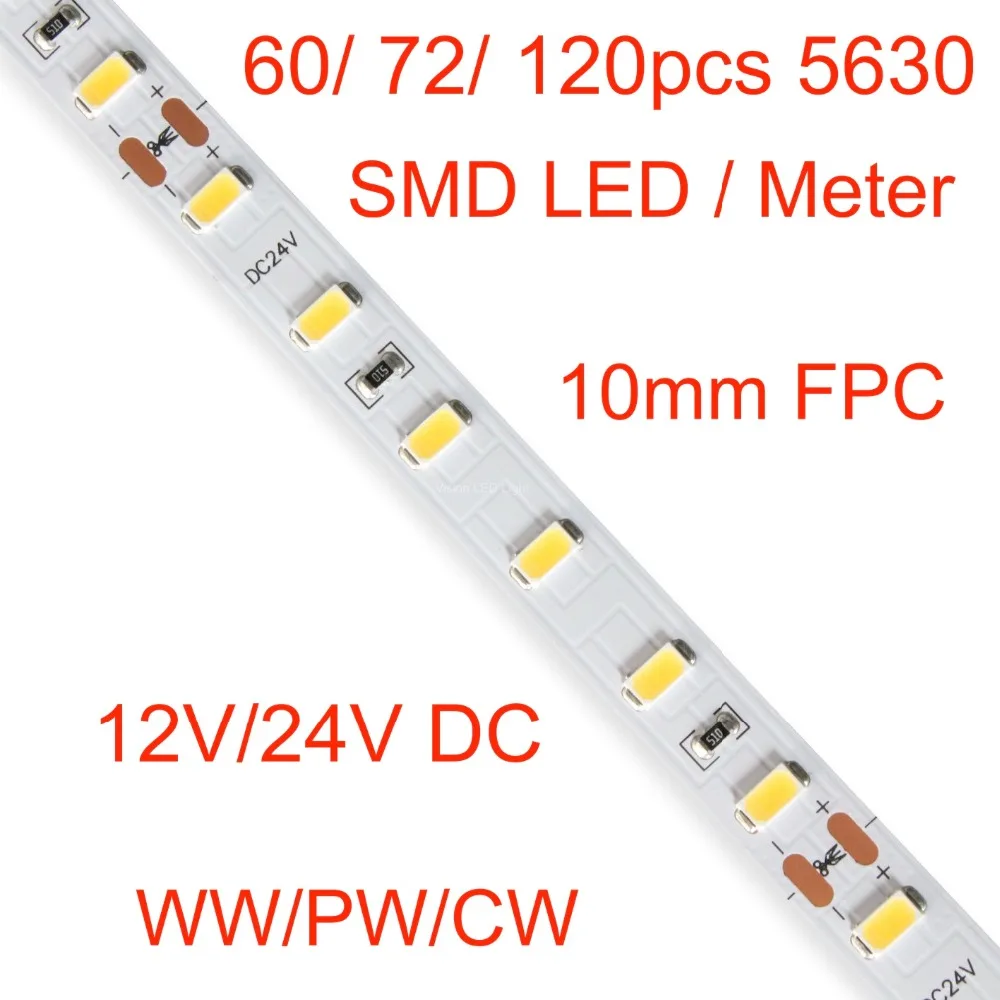 5630 led flexible strip, 60/72/120pcs 5630 led per meter,10mm FPC, ww ...
