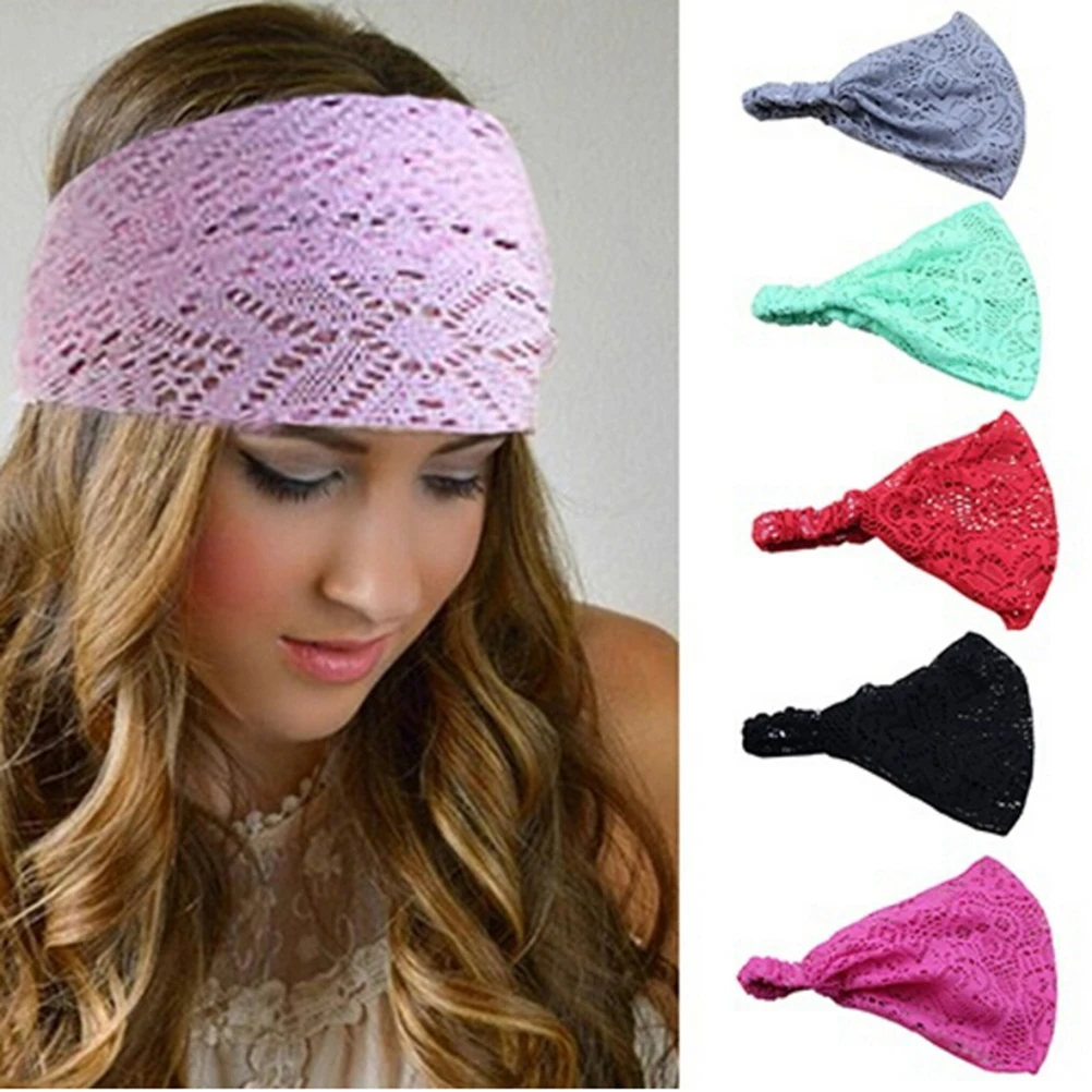 Buy Womens Fashion Stretchy Wide Lace Headband Turban