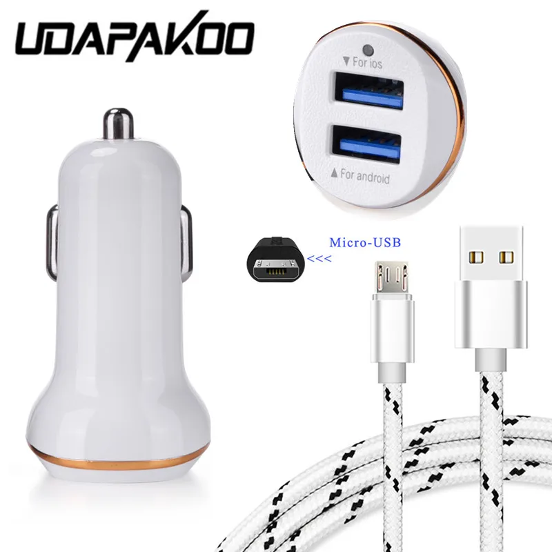 1M metal Micro usb cable + 2 USB Car charger Adapter For samsung Galaxy ...