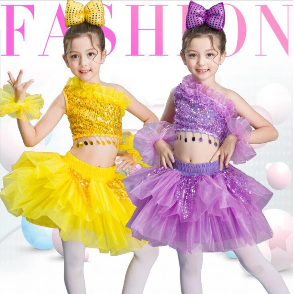 Girl Sequin Jazz Modern Latin Ballroom Dance Competition Dress Costumes ...