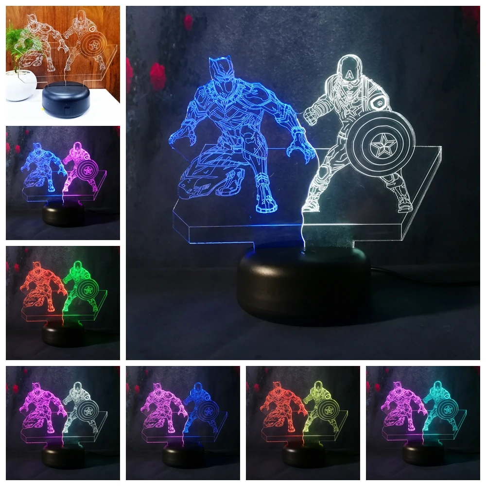 Marvel Hero Mix Color Black panther Captain America 3d illusion night ...