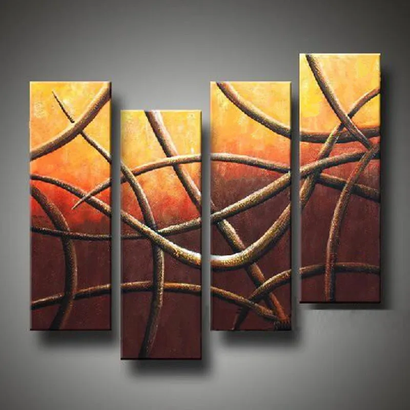 4 Panel Abstract Paintings Hand Painted Oil Painting on Canvas Modern ...
