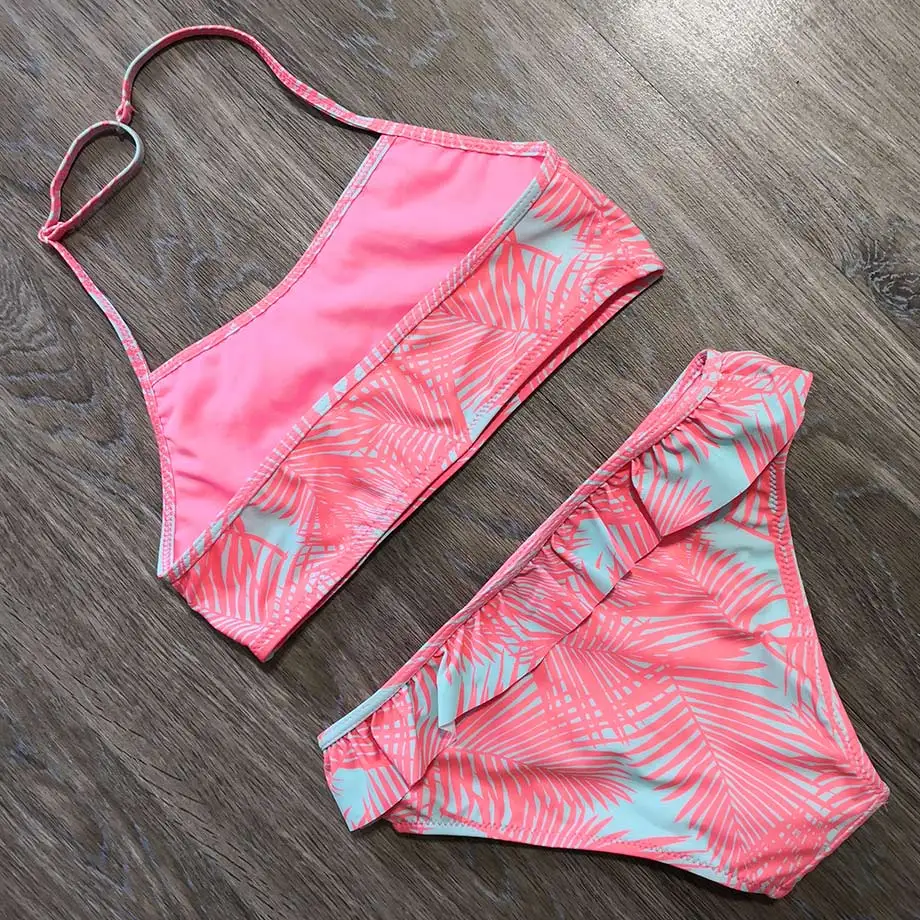 7-14 Years Print Teenage Girl Bikini Children Two Piece Swimsuit Crop ...