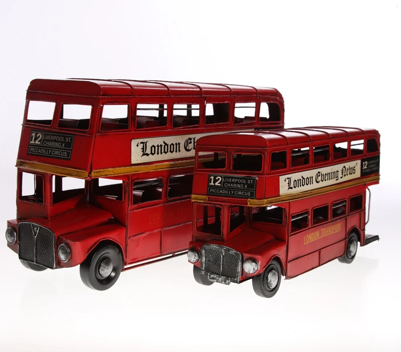 Metal handmade fashion double layer bus model gift vintage bus vintage ...
