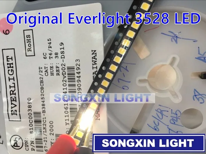 500pcs-EVERLIGHT-3528-1210-SMD-LED-White-Gold-Line-Copper-bracket ...