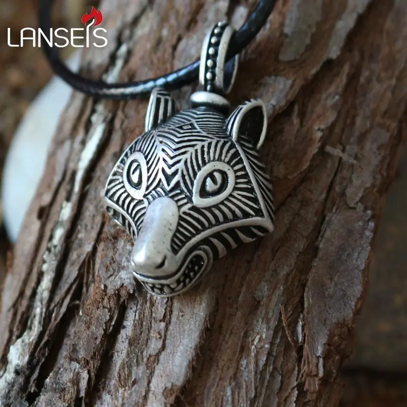 Lanseis 10pcs Wolf Amulet Pendant. Wolf Fenrir Pendant Viking Wolf Head ...