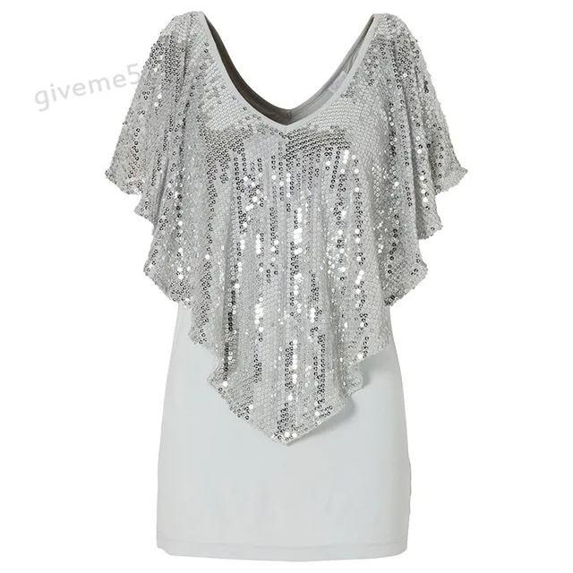 Brand New Loose Top Women 2017 Summer Plus Size Sequin Glitter Tops